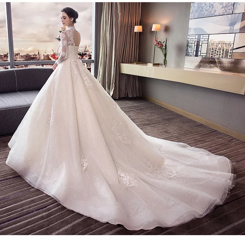 Lace Beach Wedding Dress: Elegant White Translucent Long Sleeved Formal ...