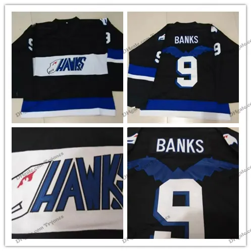 Hommes Vintage Movie Jersey Hawks Adam Banks # 9 Jerseys Hockey Black ...