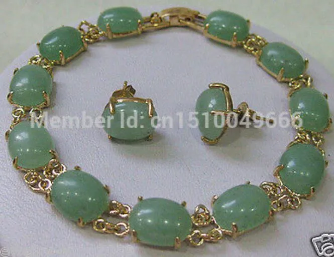 DHgate.com:Exquisite Green Stone Bracelet and Earring Jewelry Set:Jewelry