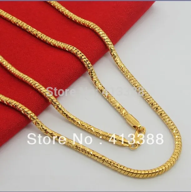Men's 24K Plated Snake Chain Necklace 3.5mm Width 70cm Long Gold Link ...