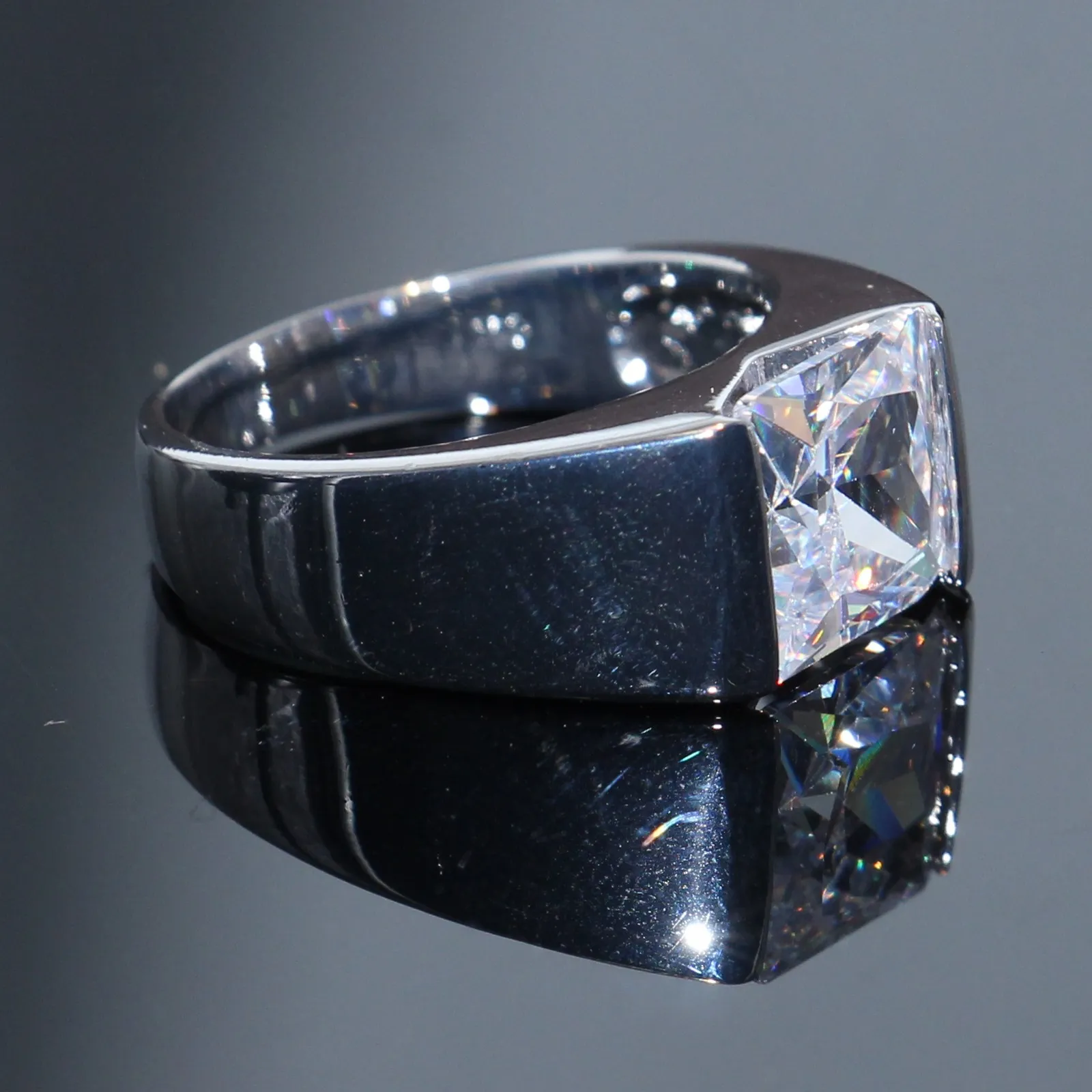 Vecalon 925 Sterling Silver Mens Wedding Band Solitaire White Topaz CZ ...