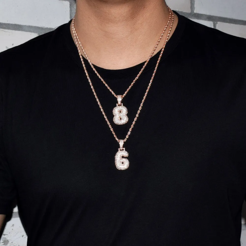 Custom HipHop Number Letter Diamond Number Pendant With 24 Inch Rope ...