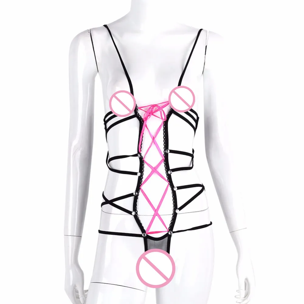 Sexy Lingerie Set Open Bra Crotch Teddies Sexy Bandgae Exposed Borst Holle Erotische Lingerie