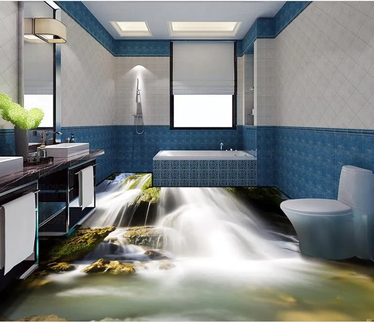 3D Nature Wallpaper Waterfall Scenery Floor Tiles For Living Room ...