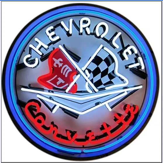 Handmade Corvette C1 Flags And Blue Neon Beer Sign Bar Sign With Real ...