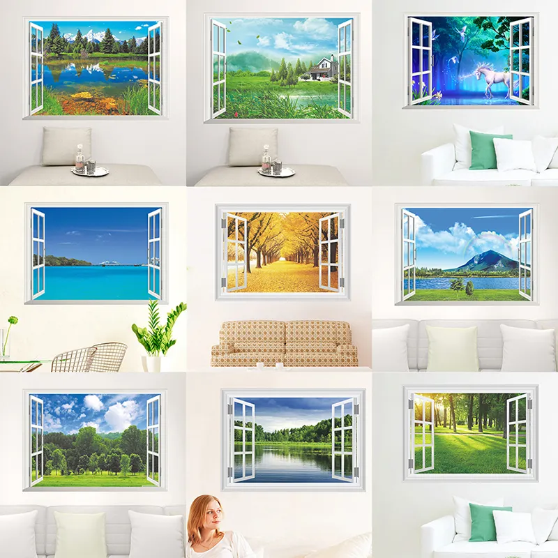 3D Wall Decals, Scenic Window View Wall Stickers: PVC Mural Art For ...