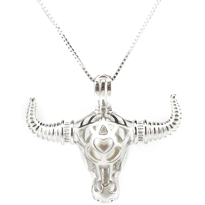 Chic Bull Ox Locket Goat Pendant In 925 Sterling Silver With Pearls ...