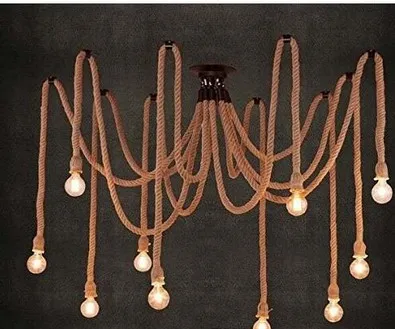 Vintage Edison Bulb Pendant Light - E27 Rope Spider Chandelier ...