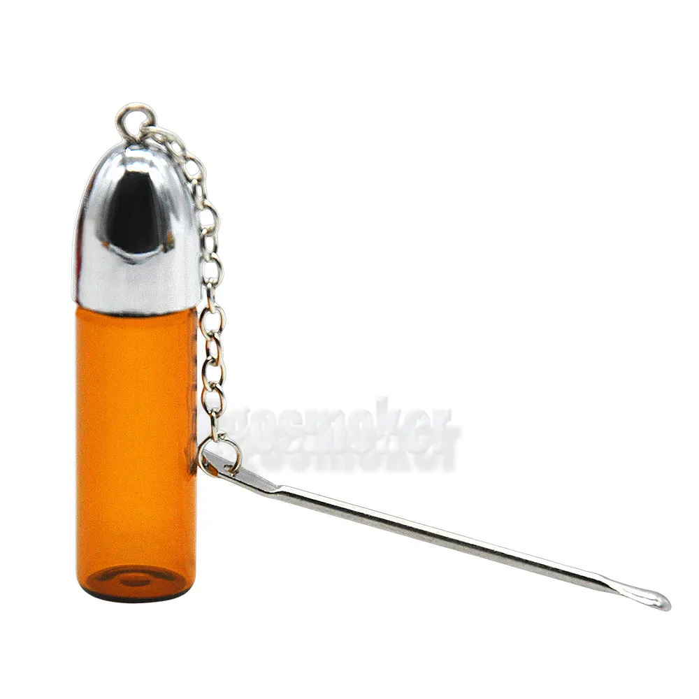 Snuff Bottle Dispenser | Brown Clear Glass Bullet Snorter W/ Metal ...