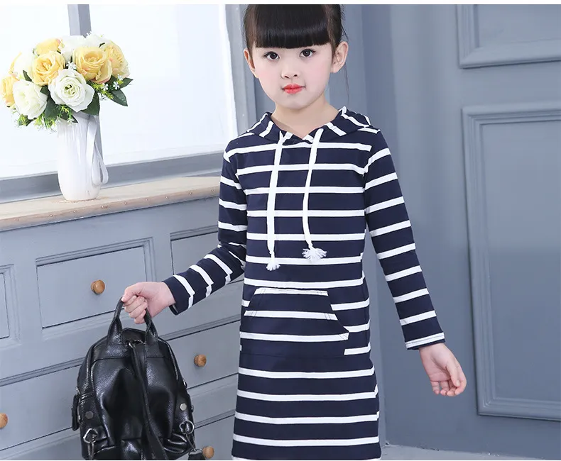 Girls' Hooded Dress: Stylish Striped Tutu Long Sleeve Casual Dress For ...
