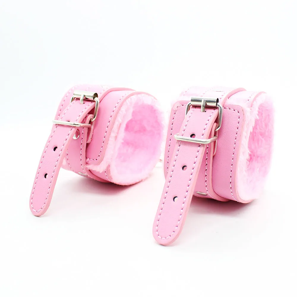 Pink Restraint Kit: Set With Cuffs, Whip, Gag Ball, Collar, And Bondage ...
