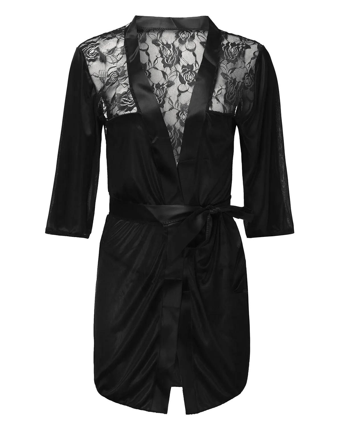 Sexy Lingerie Plus Size Satin Lace Kimono Intimate Sleepwear Robe Sexy