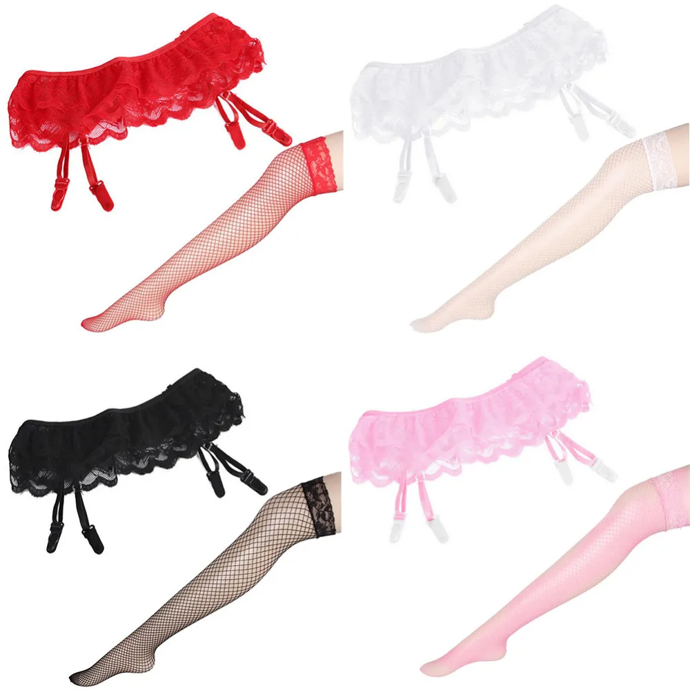Hollow Lace Garters Set Sexy Transparent Lace Garter Stocking +G String ...
