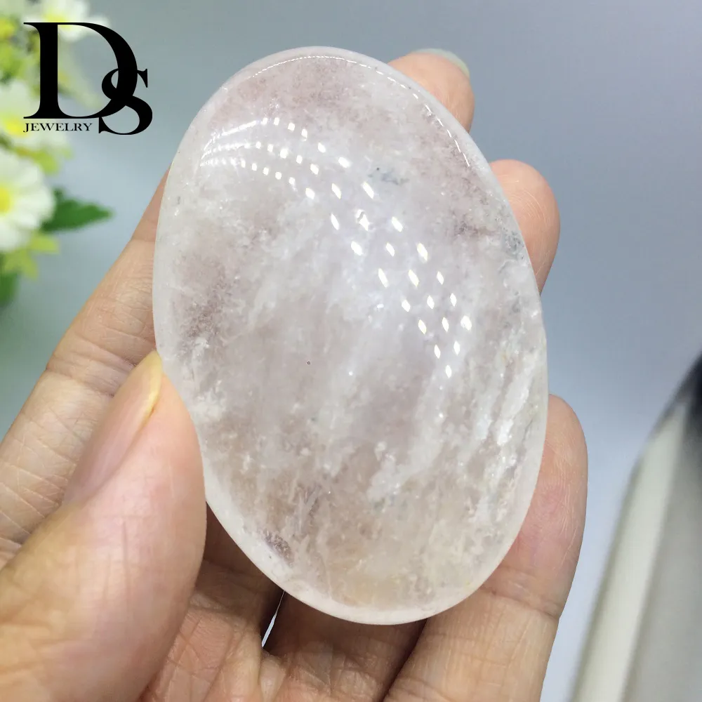 6cm Natural Clear Quartz Palm Stone Oval Yellow Crystal Tumbled ...