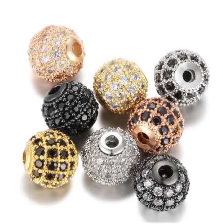 Premium CZ Beads Set - 5 Round Ball Charms 8mm/10mm for DIY Jewelry ...