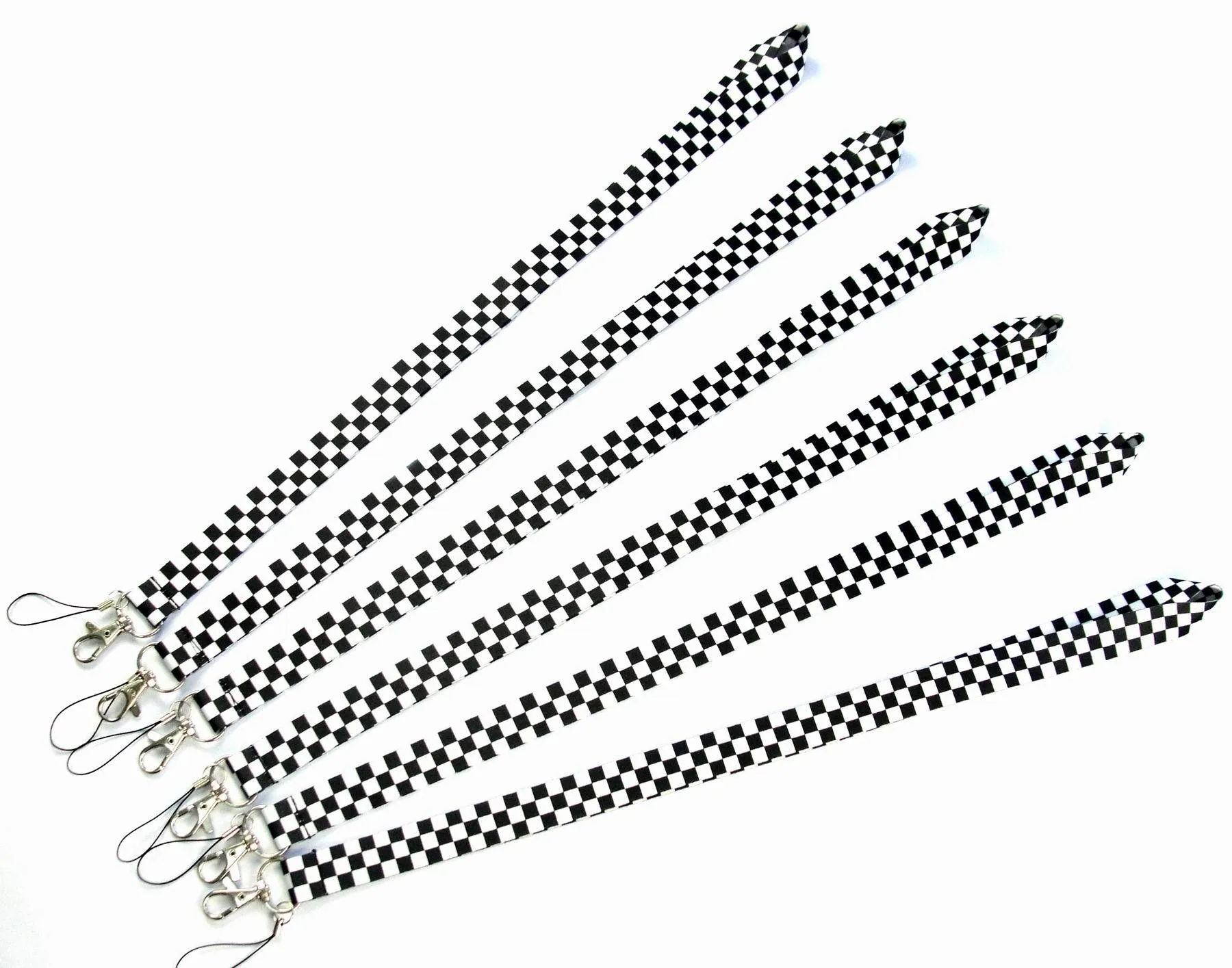 Geometric Lanyard - Stylish Black & White Square Pattern ID Card Holder ...