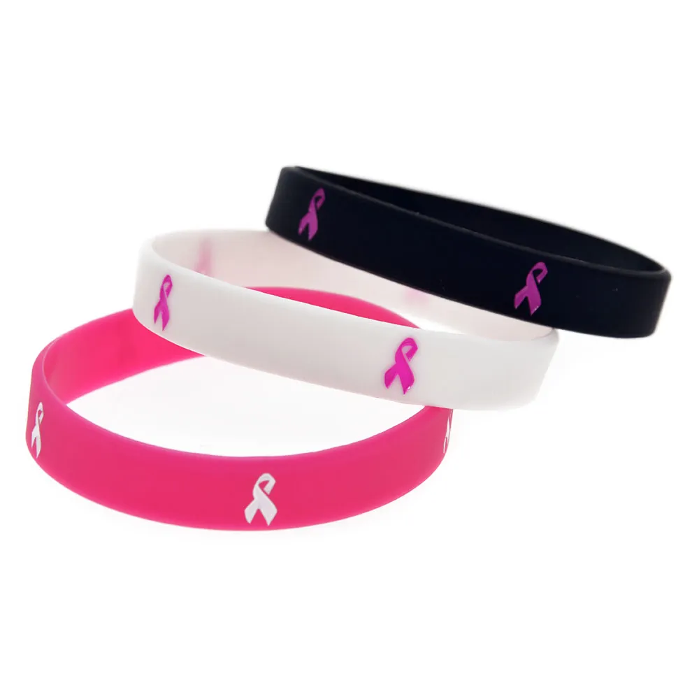 Cancer Ribbon Logo Silicone Rubber Bracelet Debossed And Filled In ...