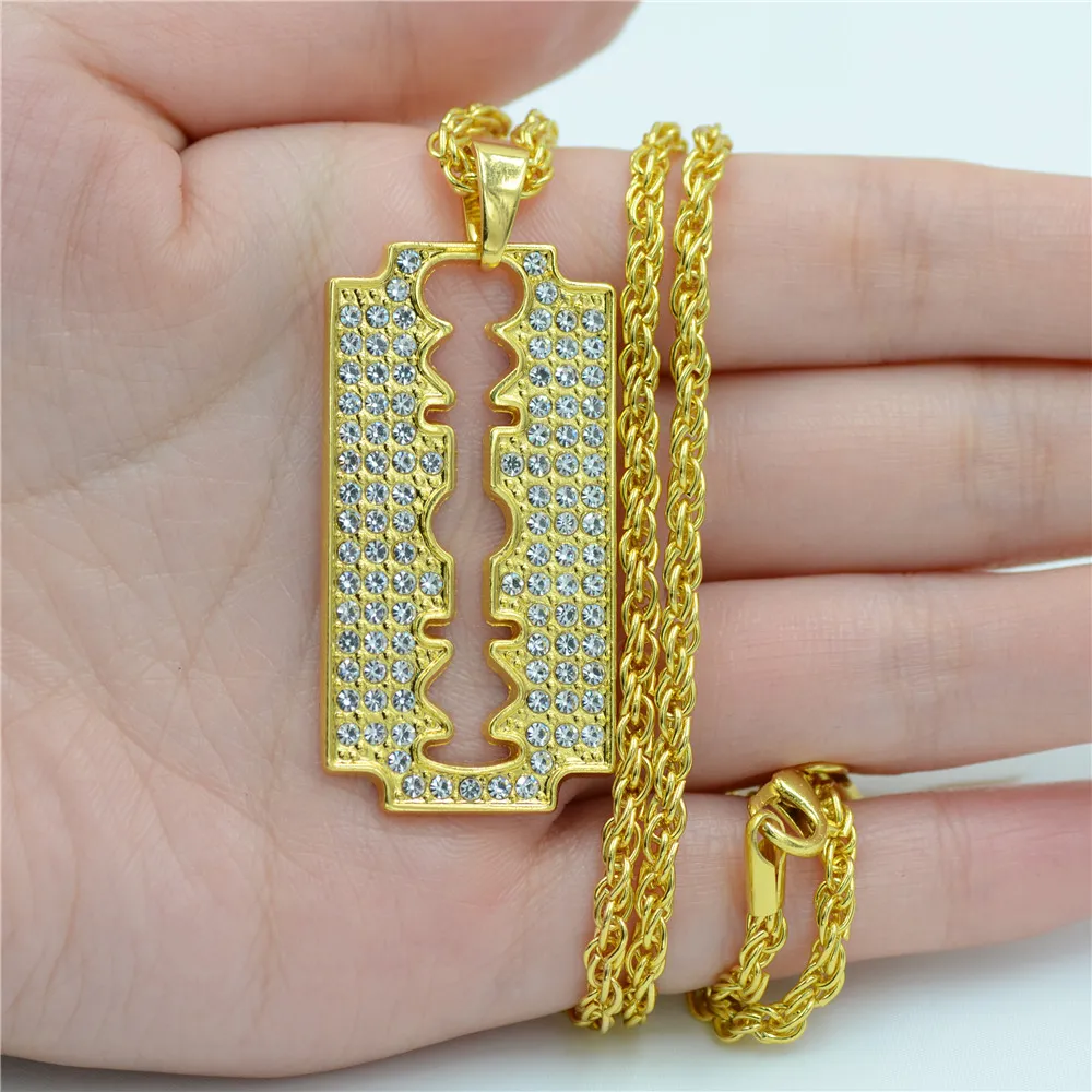 Uodesign Hip Hop Gold Iced Out Rhinestone Gold Rectangle Pendant ...