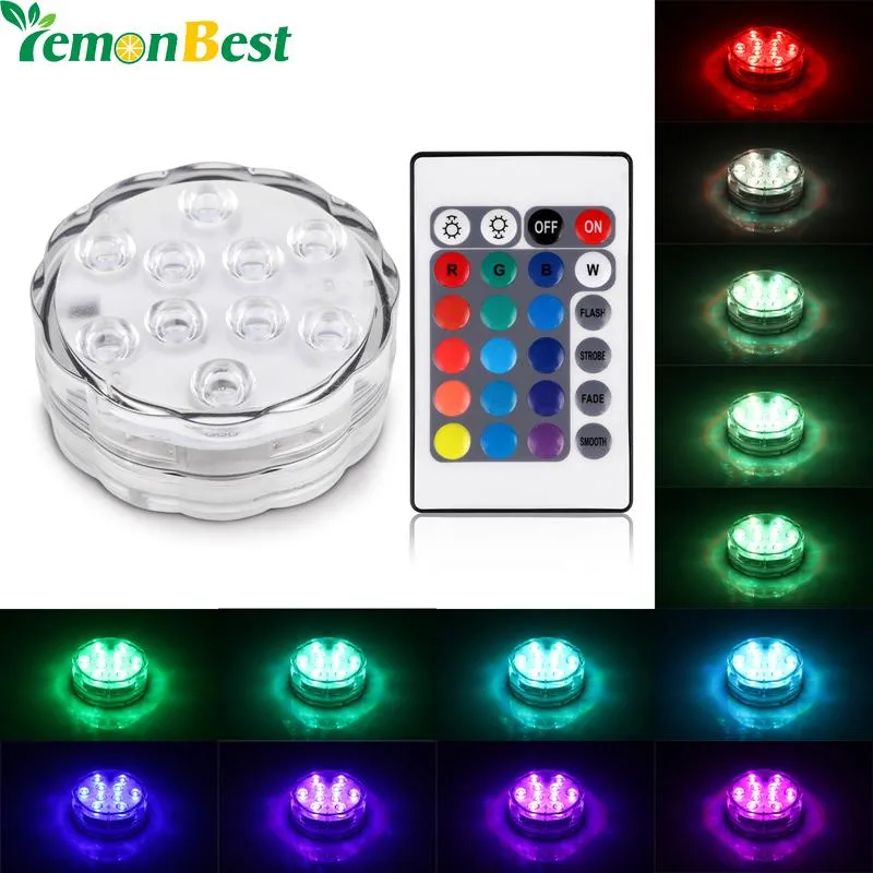 RGB 10 Led Submersible Light Battery Operated IP68 Waterproof ...