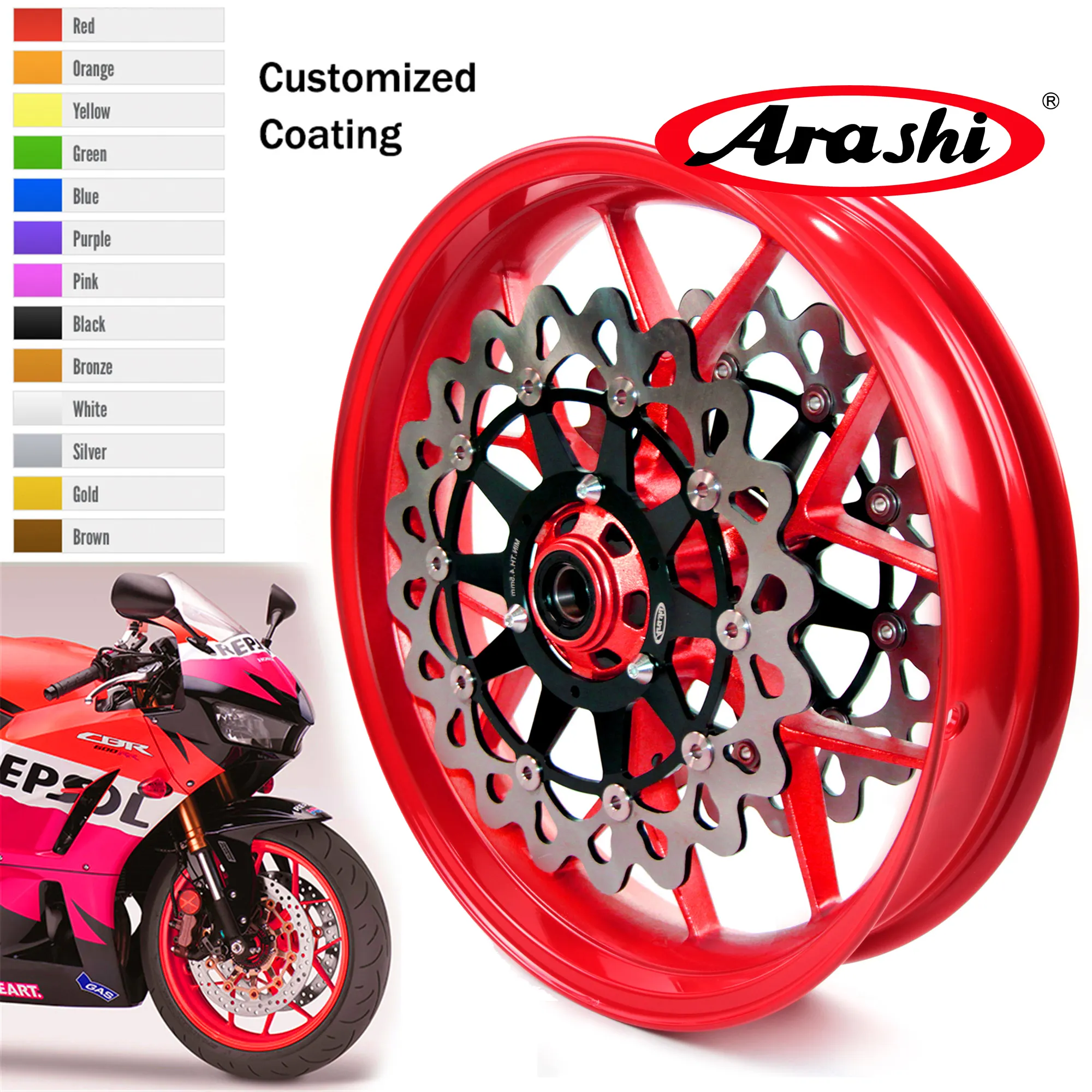 Premium Front Wheel Rim & Brake Rotor for CBR1000RR 2006-2017 - Red ...