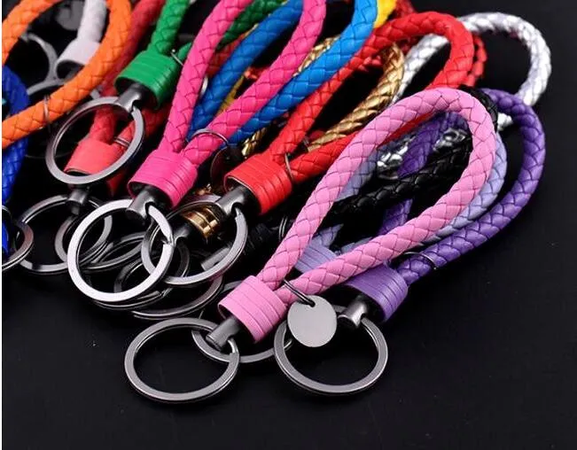 High Quality PU Leather Rope Woven Keychain Men Women Key Holder Key ...