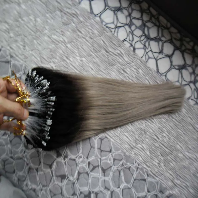 Silver Ombre Micro Loop Ring Hair Extensions, 100g, 1g/s, 100 Strands ...