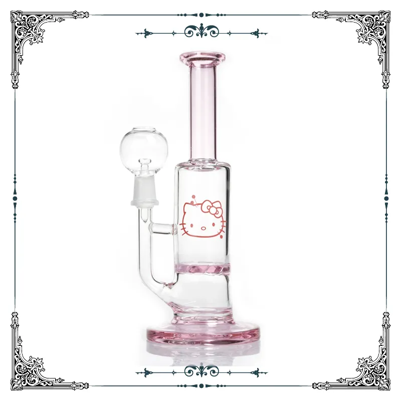 Pink Glass Bong Hello Kitty Bubbler Water Pipes Waterpipe Straight Tube ...