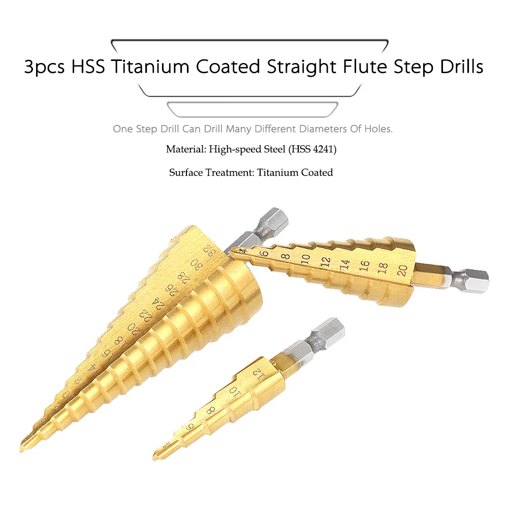 HSS Step Christmas Tree Drill Bits Titanium Coated Straight Flute ...