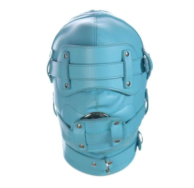 Bondage Blue Lockable Soft PU Leather Gimp Hood Sensory Deprivation ...