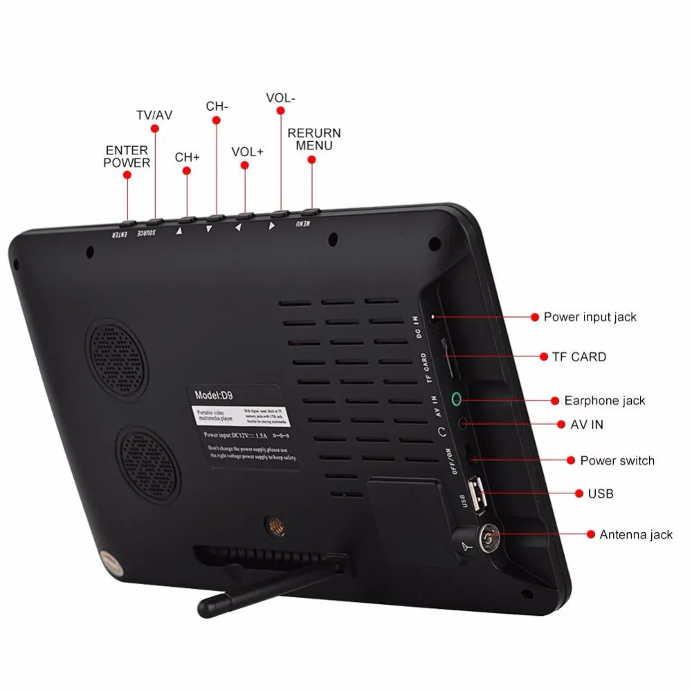 9 Car Portable TV With Digital Color, TFT LED Screen, EU/US Video ...