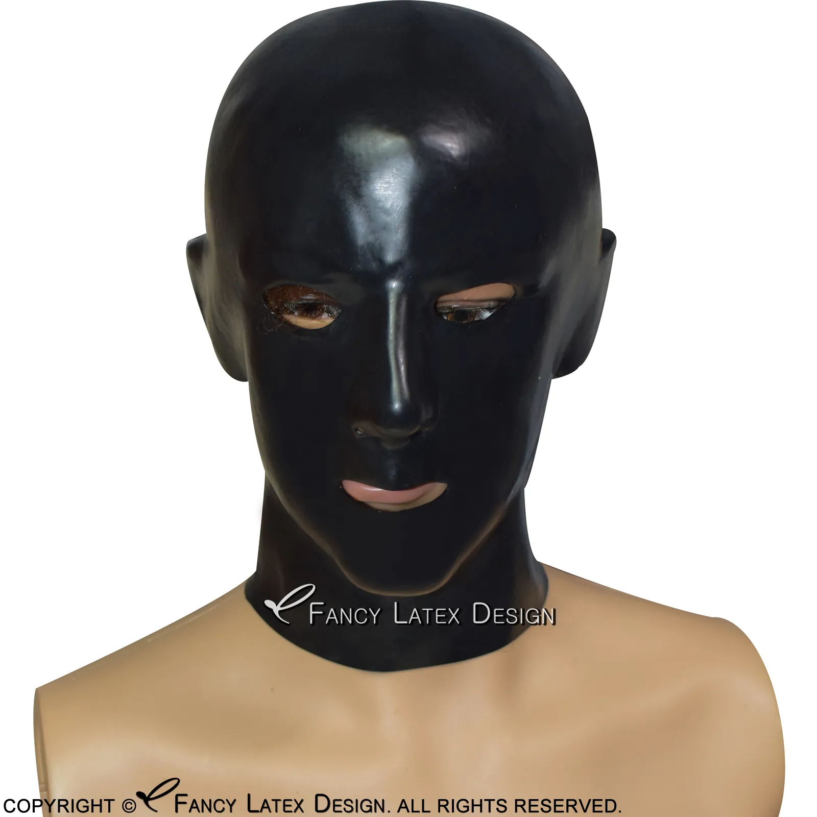 Black Anatomical Latex Hoods With Zipper At Back Open Nostril Mouth And ...