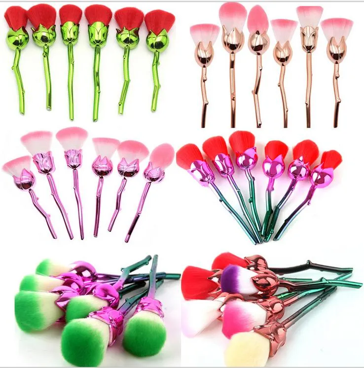 Pink Makeup Brushes Rose Flower Design, Set For Powder, Foundation ...