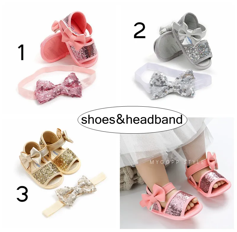 NEw Baby Shoes Set Infant Sequins Walking Shoes With Headband Kids ...