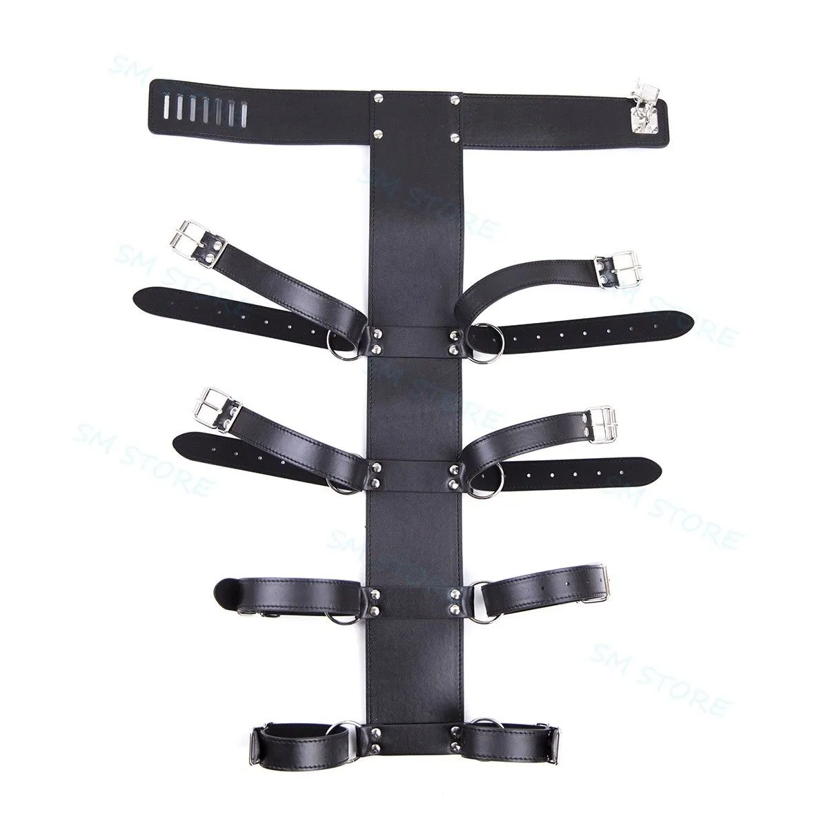 Bondage Arm Binder Straps Fetish Wrist Handcuffs Locking Neck Collar ...