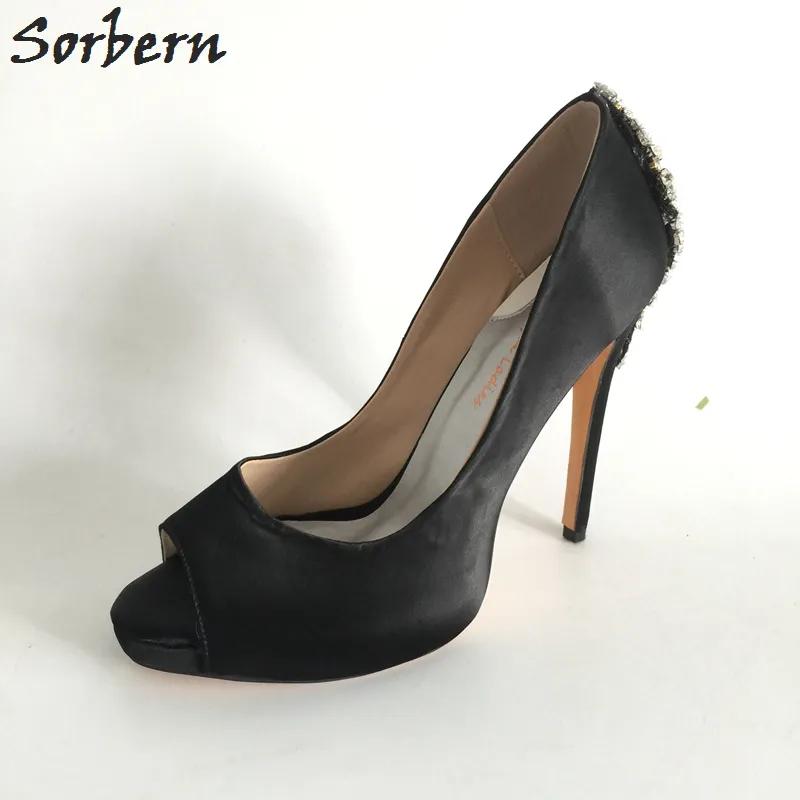 Sorbern Chaussures De Mariage En Satin Rouge Peep Toe Cristaux ...