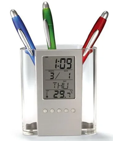 Multifunctional Pen & Pencil Organizer Case with Calendar Alarm Clock ...
