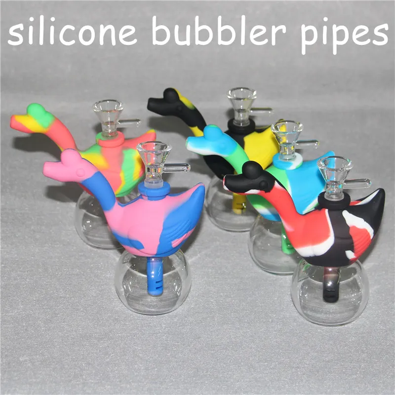 Dropshipping Swan Silicone Bong Multi Colored Glass Smoking Pipe For ...