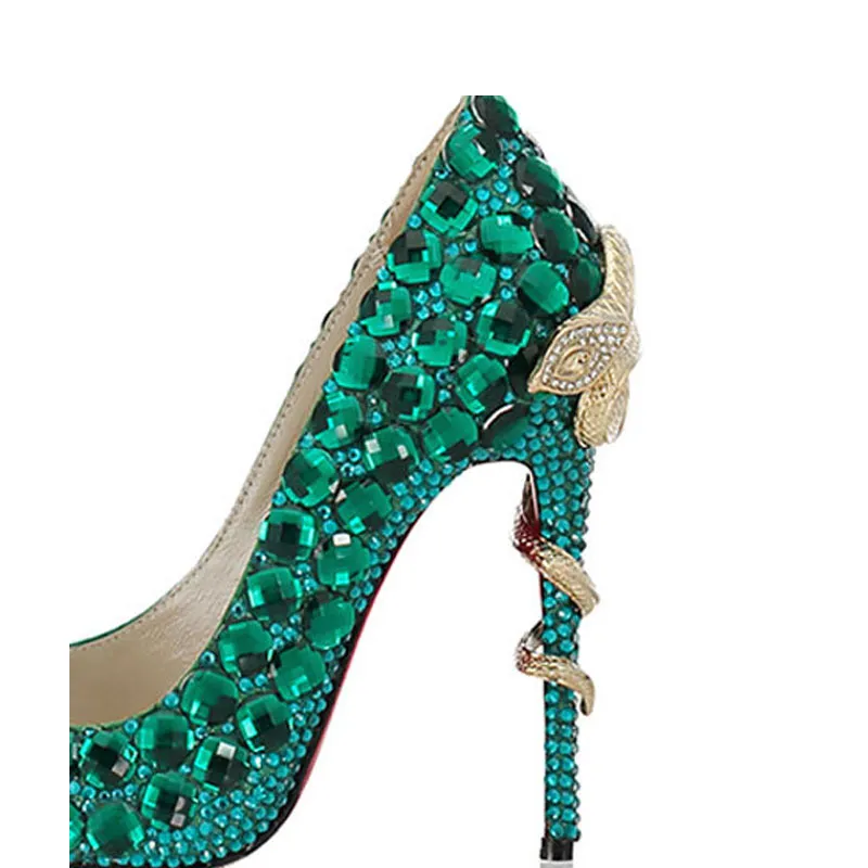 Wholesale Hot Sale Green Rhinestone Snake Heel Dress Shoes... At Only ...