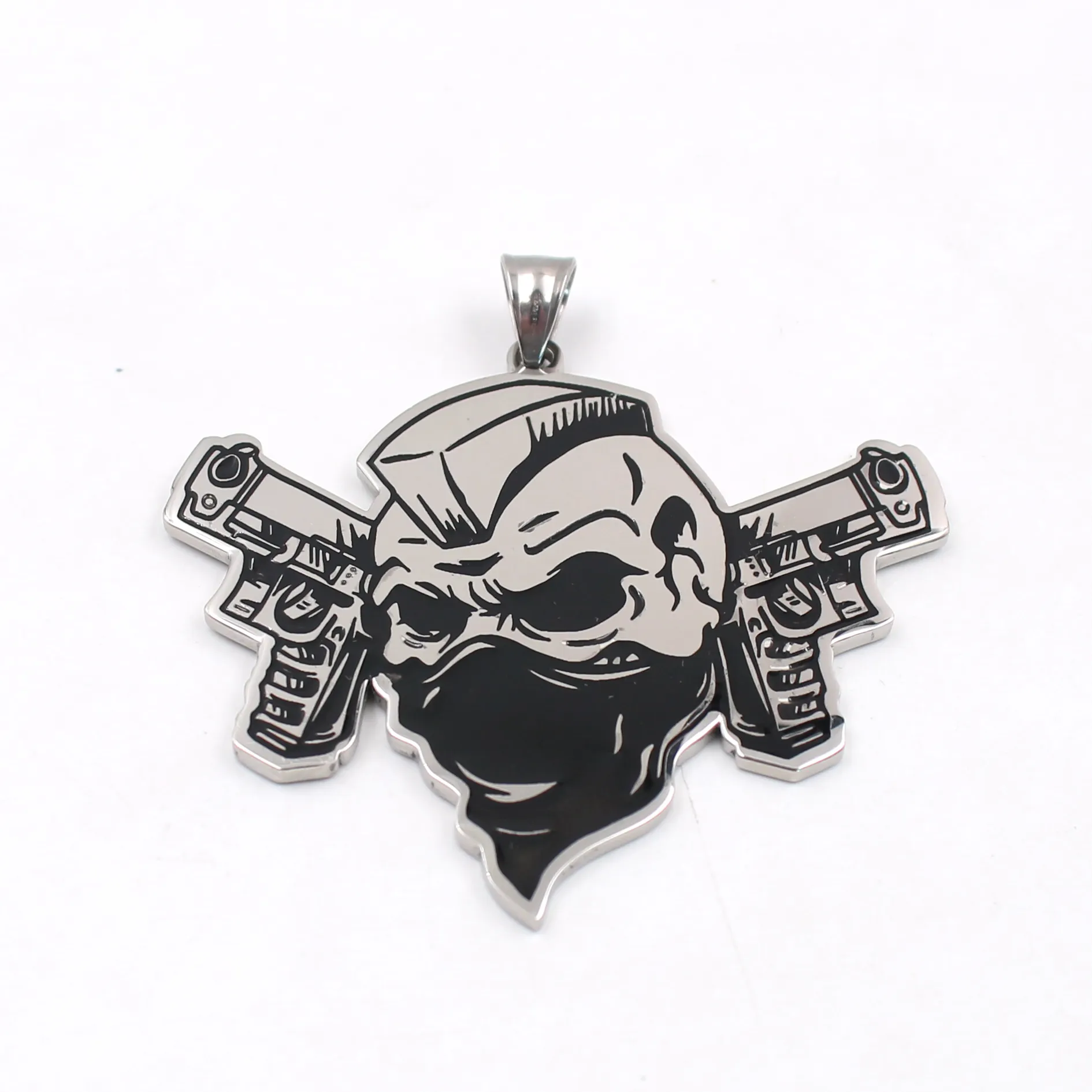 GNAYY Mens Black Polished Stainless Steel ICP Skull Silver Skull ...