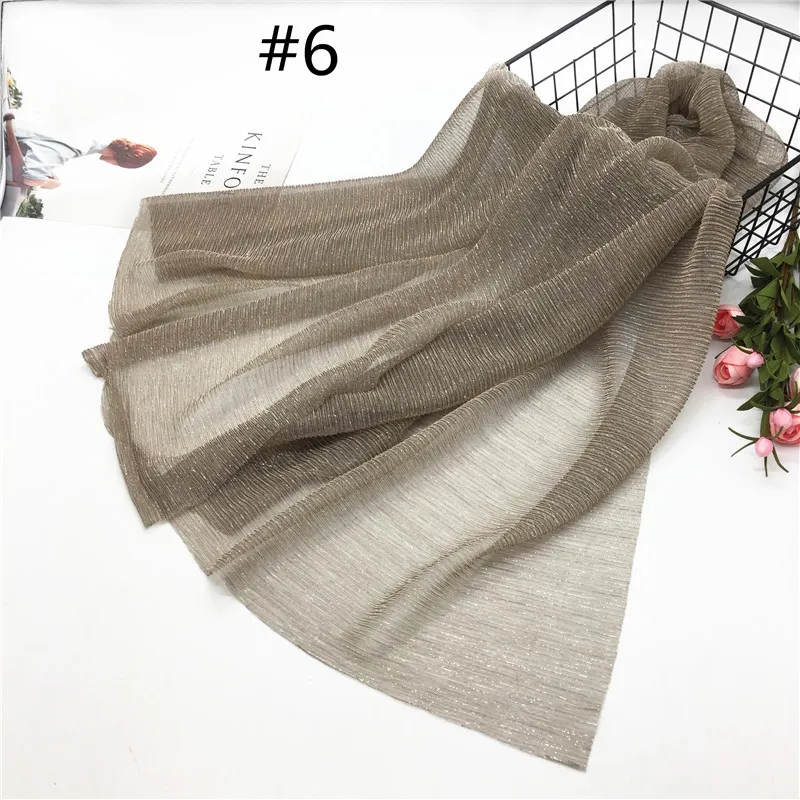 New Shimmer Pleated Hijab Scarf Plain Shiny Crinkle Shawl Fashion