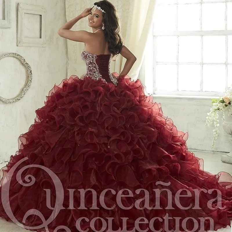 DHgate.com:2018 New Maroon Quinceanera Dresses Sweep Train Tiered ...