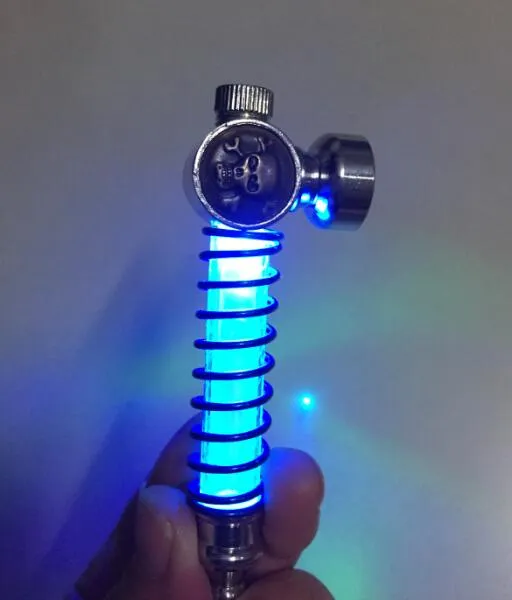 LED Skull Metal Smoking Pipe Colorful Cigarette Holder Herb Tobacco ...