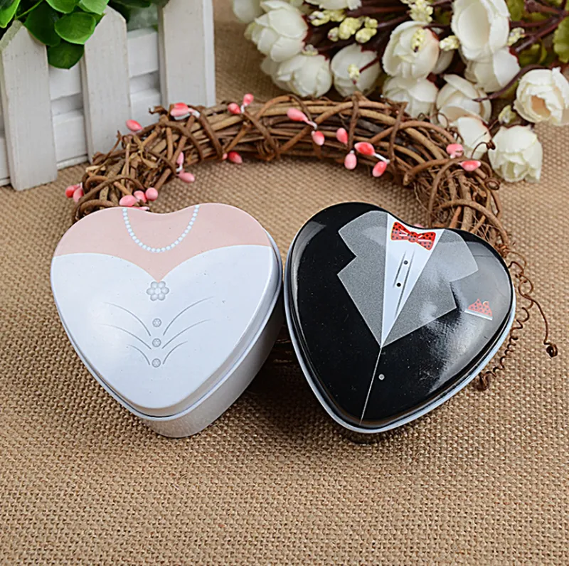 Charming Bride & Groom Dress Tin Boxes - Heart-Shaped Wedding Favors ...
