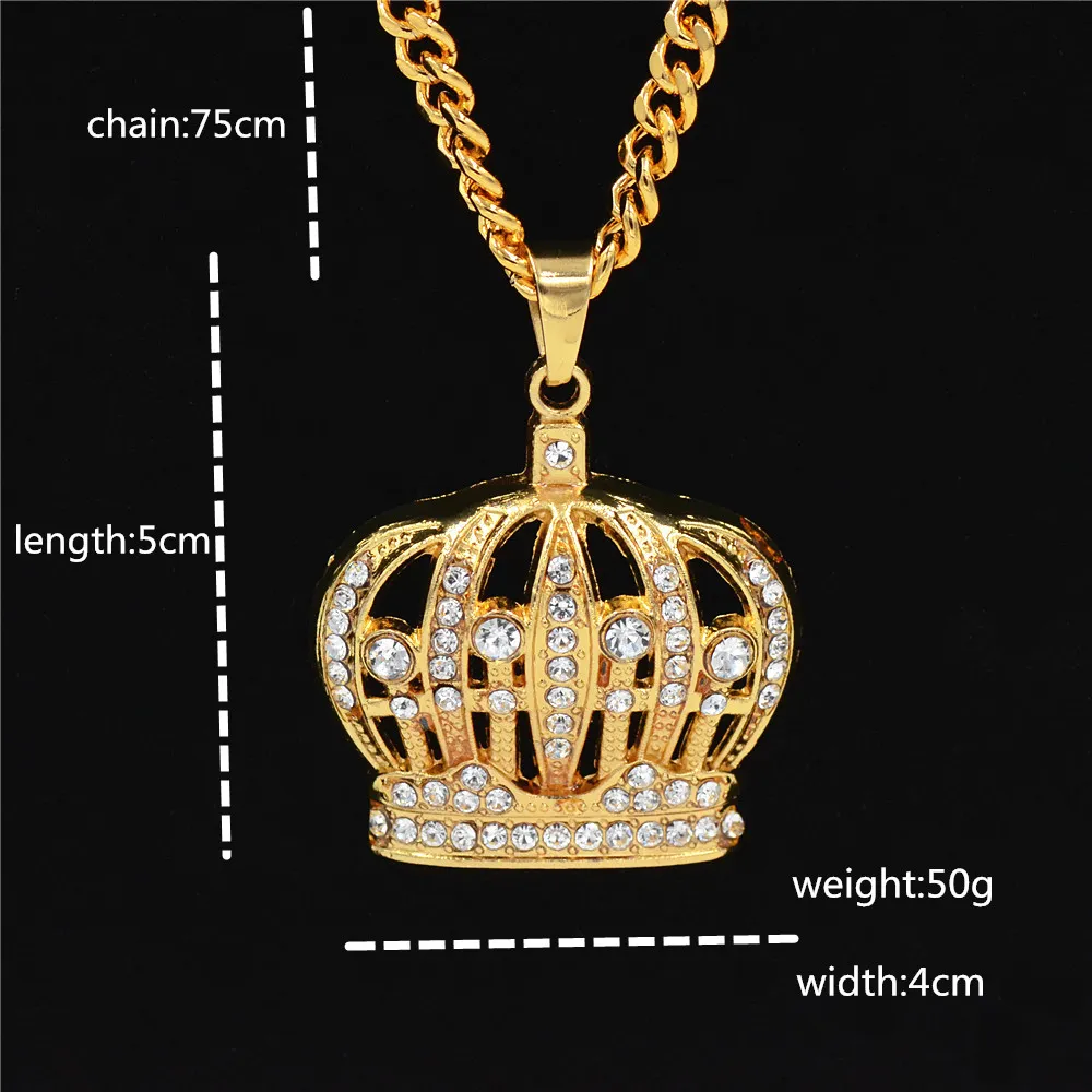Hip Hop King Crown Pendant Necklace Iced Out Rhinestone For Women 75cm ...