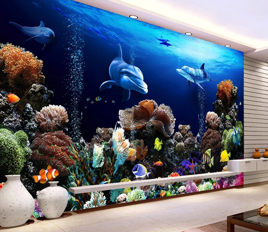 DHgate.com:Custom 3D Stereoscopic Dolphin Wallpaper for Living Room, 3D ...