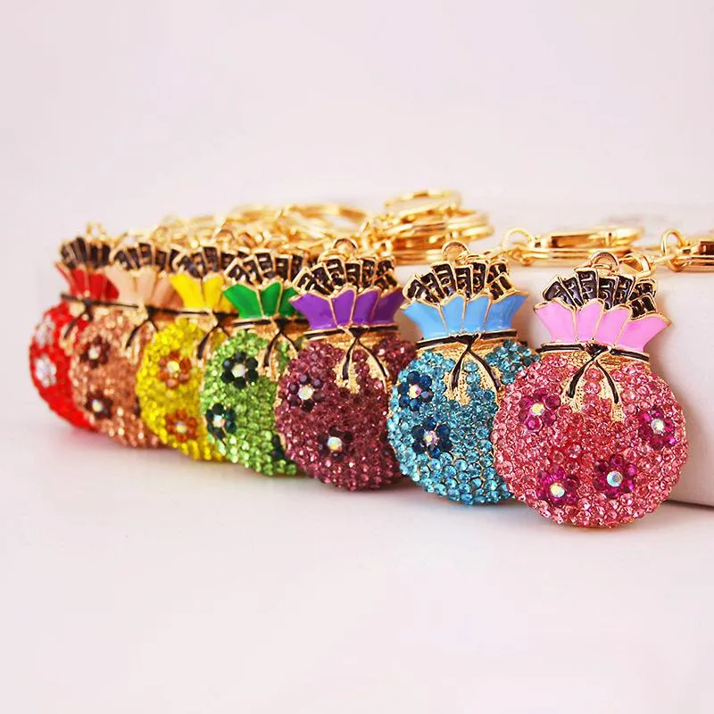 Floral Rhinestone Keychain Set Fashionable Metal Pendant With Crystal ...