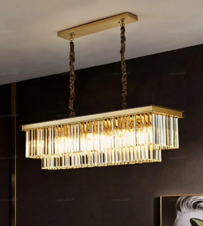 Éclairage De Lustre En Cristal Rectangulaire Doré Pour Lustres De Salle À Manger Lampes À LED ...