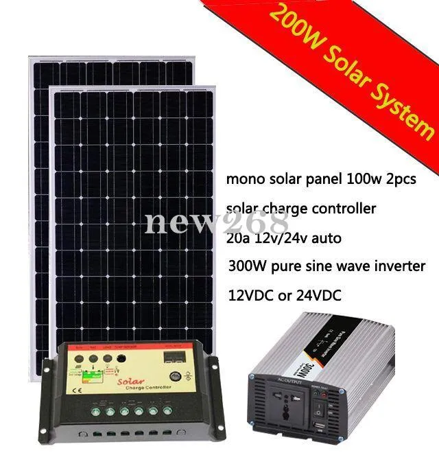 COMPLETE Solar KIT 200 W Watt 200W Solar Panel 300W Inverter 20A Solar ...
