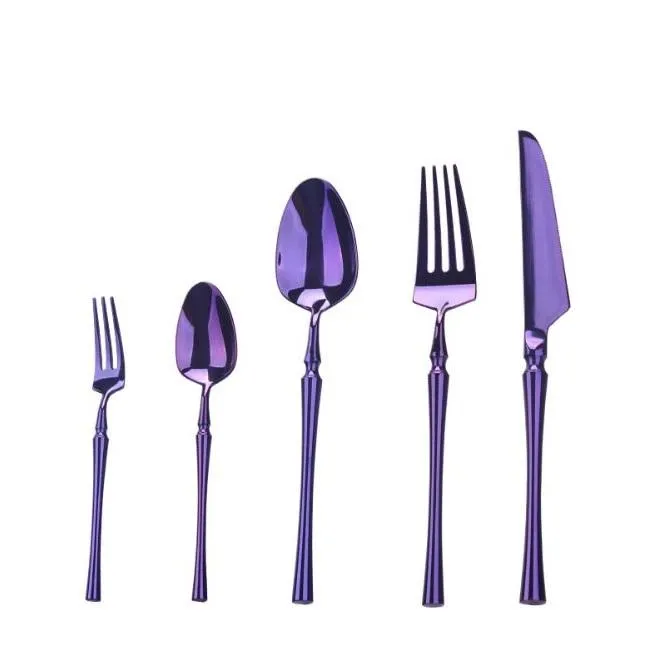 Purple Stainless Steel Dinnerware Set: High Grade Cutlery, Includes ...
