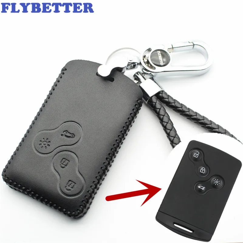 Genuine Leather 4Button Smart Key Case Cover For Renault Clio/Scenic ...